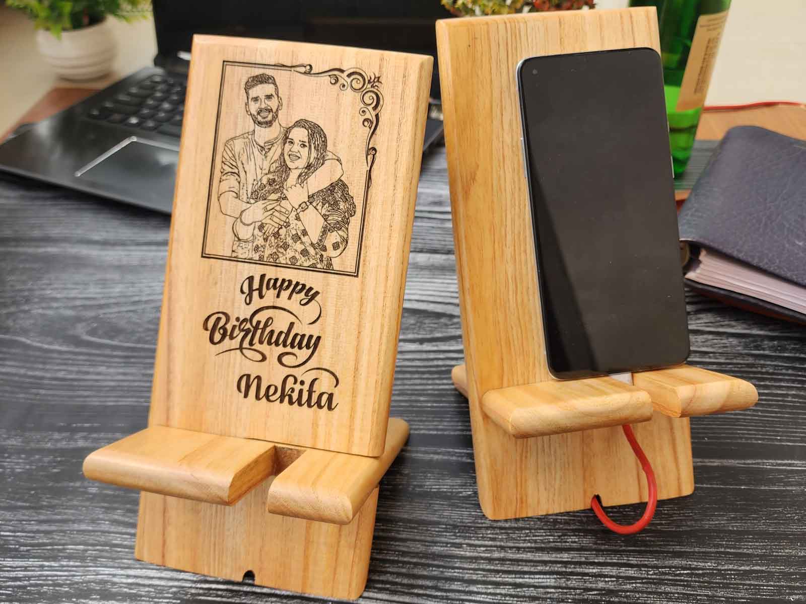 Personalized Wooden Mobile Phone Stand | Engraved Phone Holder ...