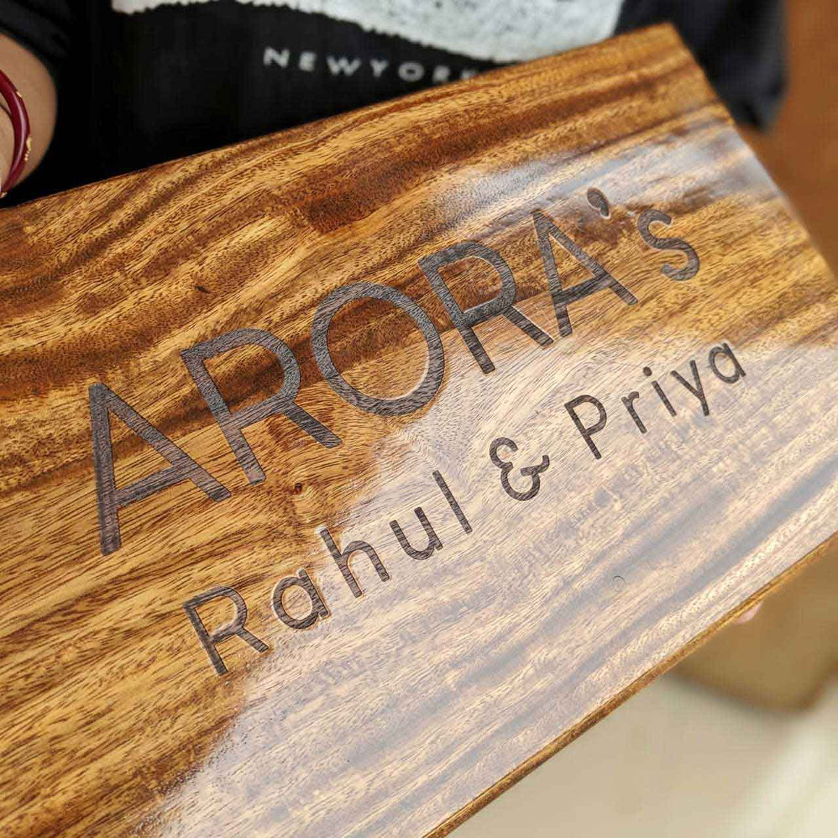 Luxury Black Teak Engraved Wooden House Nameplate For Premium Homes ...