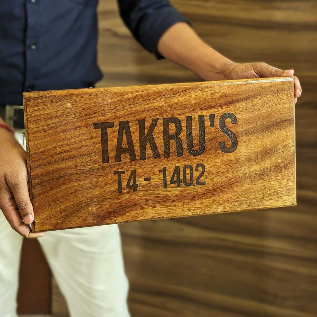 Luxury Black Teak Engraved Wooden House Nameplate For Premium Homes ...
