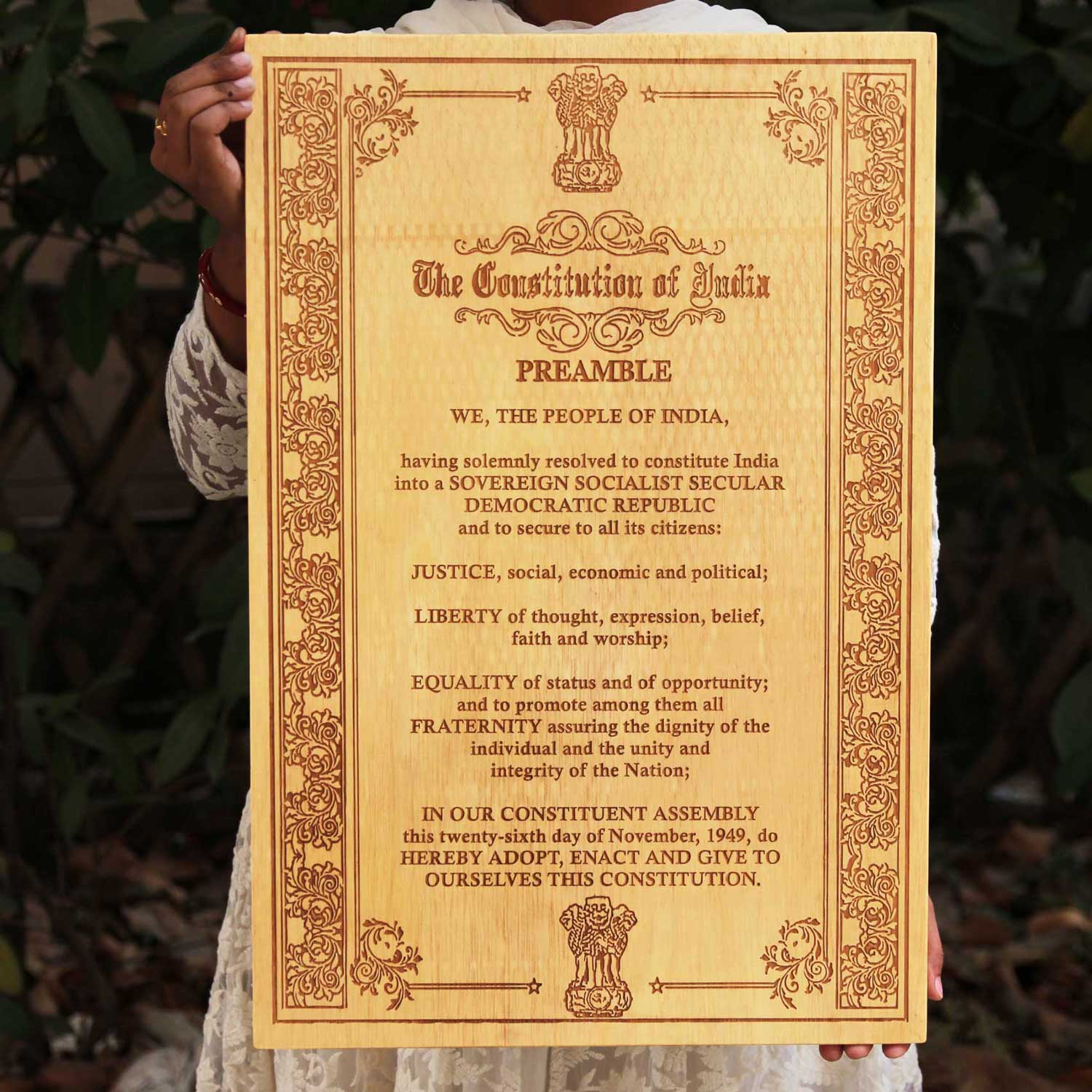 Constitution Of India Engraved In Wood | Patriotic Gift For Politician ...