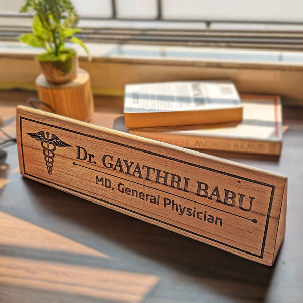 Customized Triangular Desk Nameplate Engraved With Logo & Designation ...