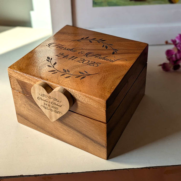 Personalized Teak Wood Couple’s Box | Engraved Box for Anniversaries ...