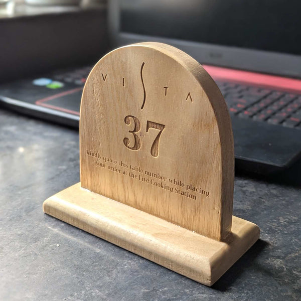 Custom Round Top Wooden Table Number Standee |Engraved Restaurant Sign ...