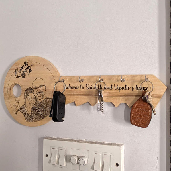 Personalized Portrait Key Hanger | Engraved Wooden Key Holder for Home ...