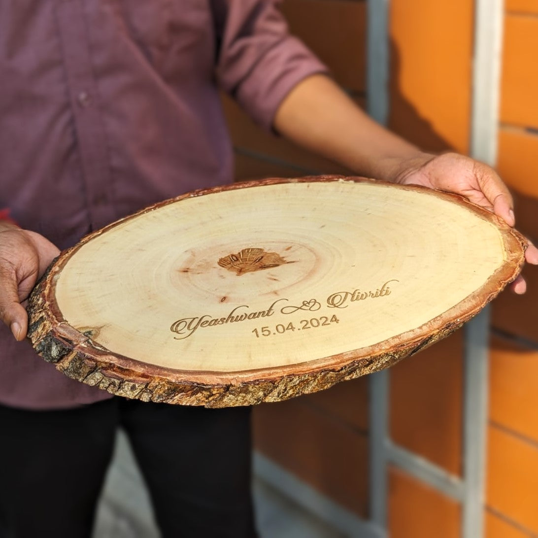 Rustic Natural Wooden Nameplate With Wood Bark | Live Edge Wood Sign ...