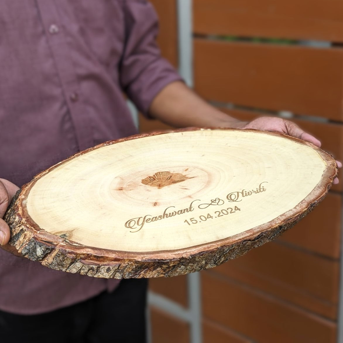 Rustic Natural Wooden Nameplate With Wood Bark | Live Edge Wood Sign ...