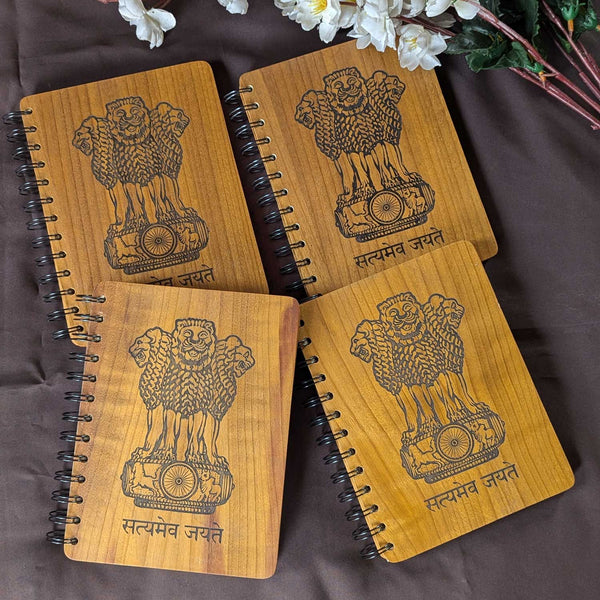 Ashok Stambh Engraved Wood Diary | Ashoka Pillar Emblem Notebook ...