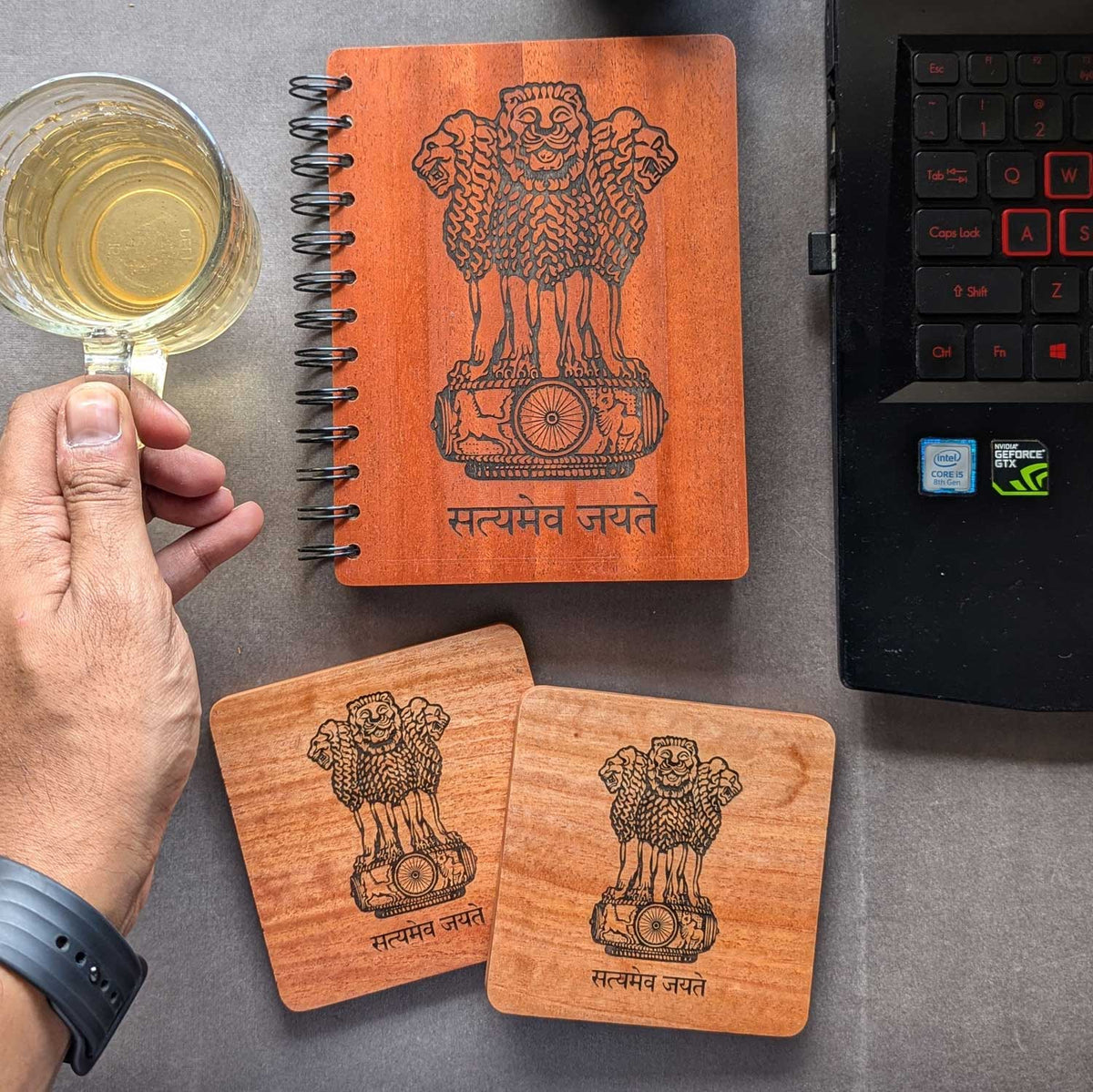 Ashok Stambh Engraved Wood Diary | Ashoka Pillar Emblem Notebook ...