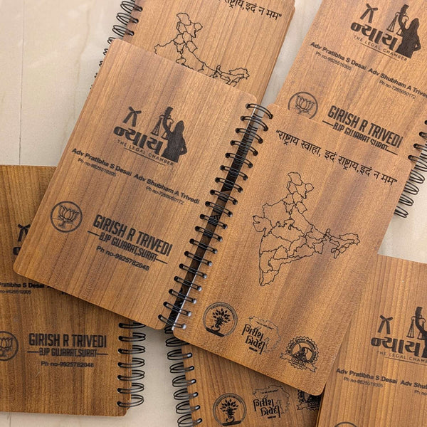 Custom India Map Engraved Wood Notebook | Personalized Corporate Gift ...