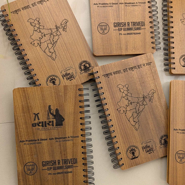 Custom India Map Engraved Wood Notebook | Personalized Corporate Gift ...