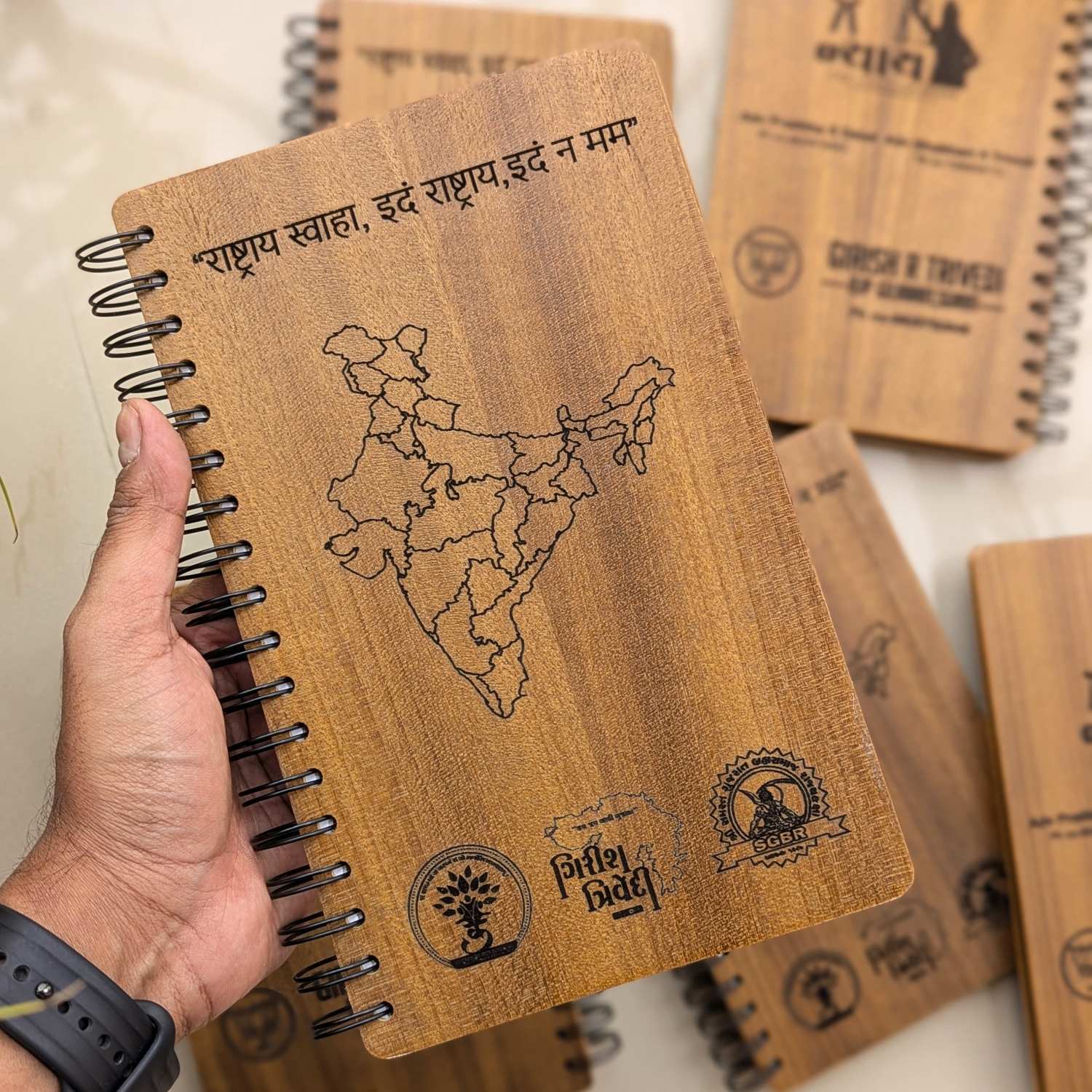 Custom India Map Engraved Wood Notebook | Personalized Corporate Gift ...