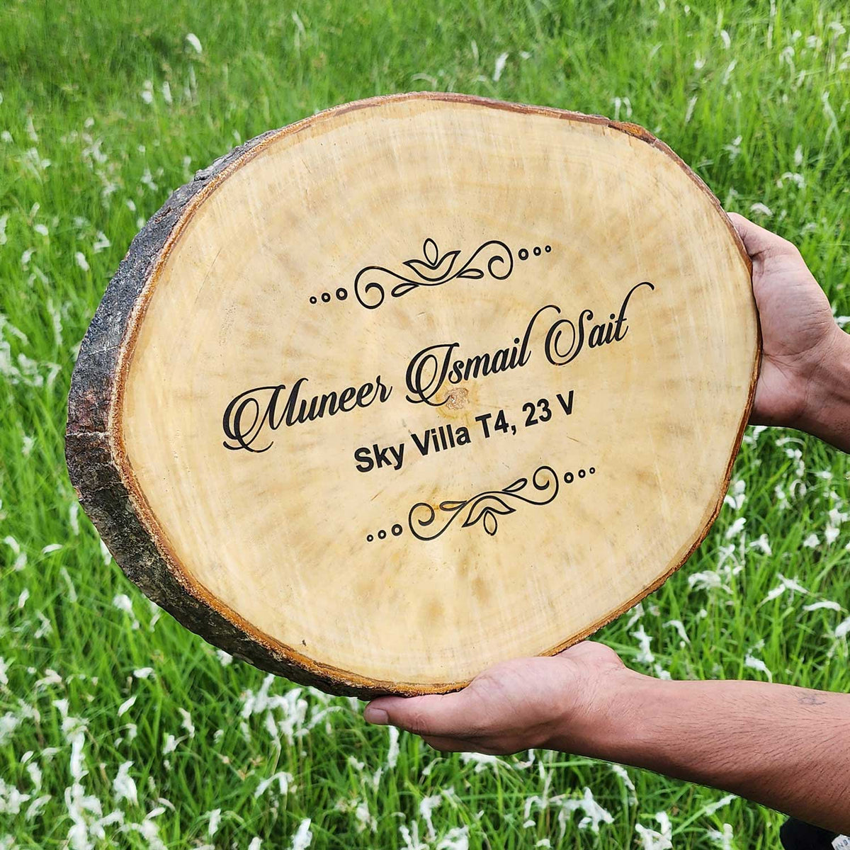 Rustic Natural Wooden Nameplate With Wood Bark | Live Edge Wood Sign ...