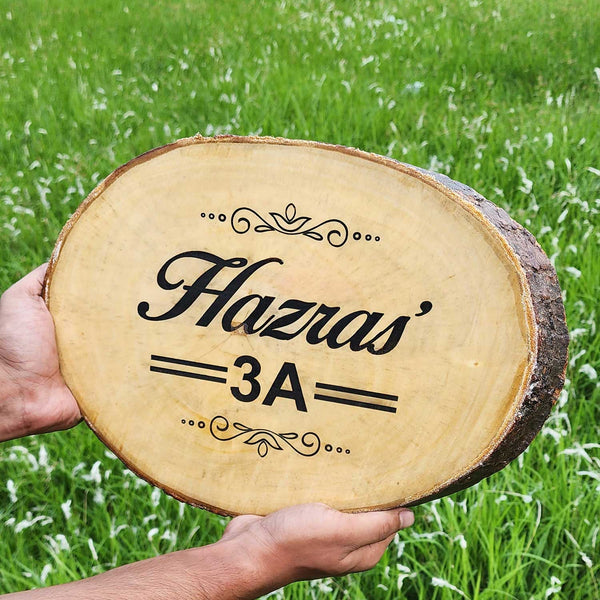 Rustic Natural Wooden Nameplate With Wood Bark | Live Edge Wood Sign ...