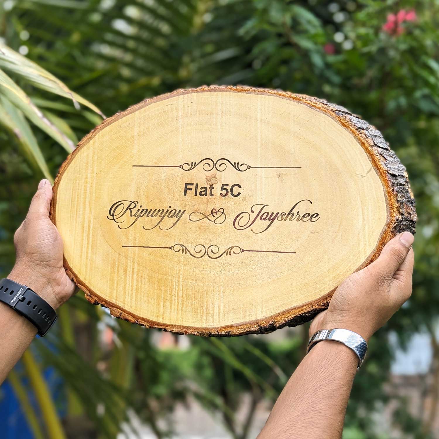 Rustic Natural Wooden Nameplate With Wood Bark | Live Edge Wood Sign ...