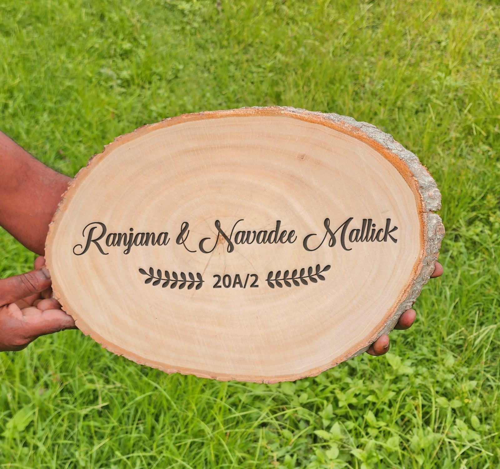 Rustic Natural Wooden Nameplate With Wood Bark | Live Edge Wood Sign ...