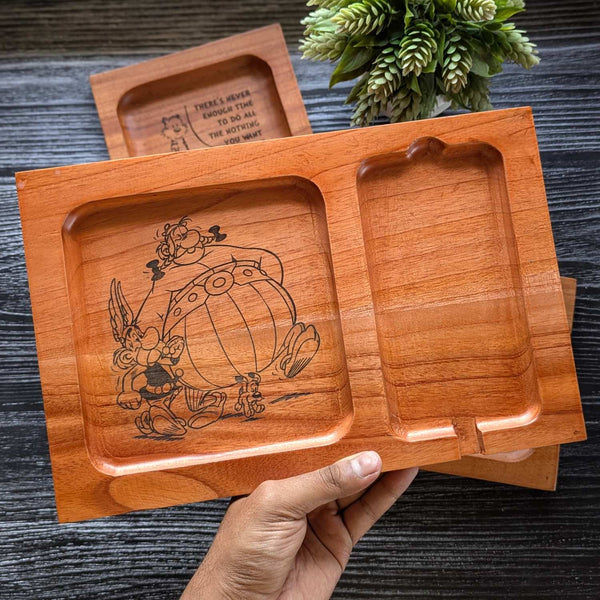 Custom Engraved Asterix & Obelix Wooden Phone Charging Tray - woodgeekstore