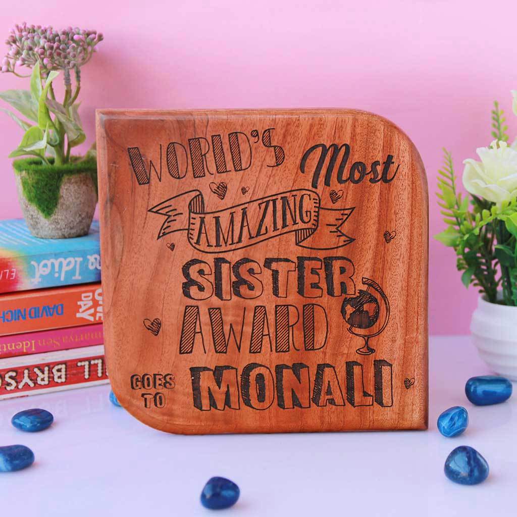 Most Amazing Sister Award Plaque - Wooden Trophy - Gifts For Sister ...