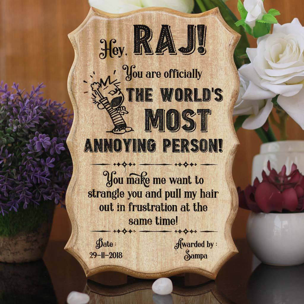 World's Most Annoying Person Funny Award Certificate | Custom Wood ...