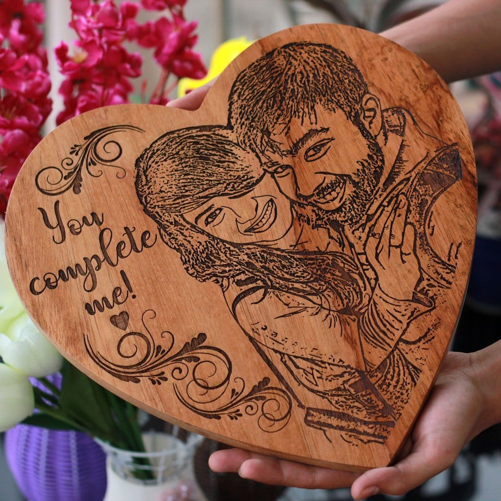 You Complete Me Carved Wooden Photo Frame | Personalized Wooden Poster ...