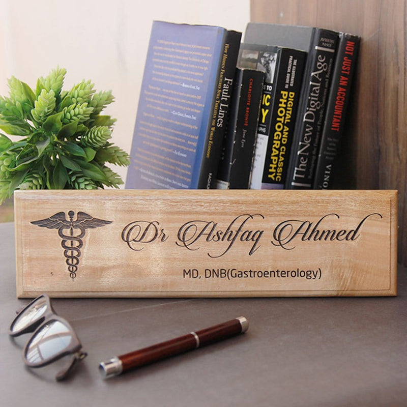 Personalized Wooden Nameplate for Doctors | Wood Desk & Door Name Signs ...