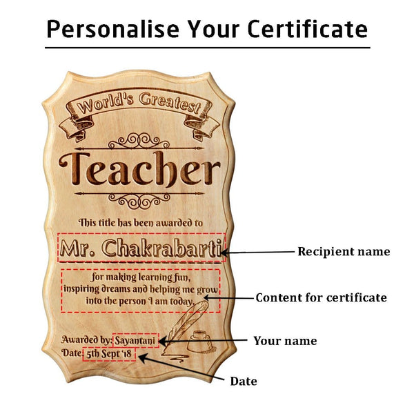 Personalized World's Greatest Teacher Certificate| Teacher's Day Gifts ...