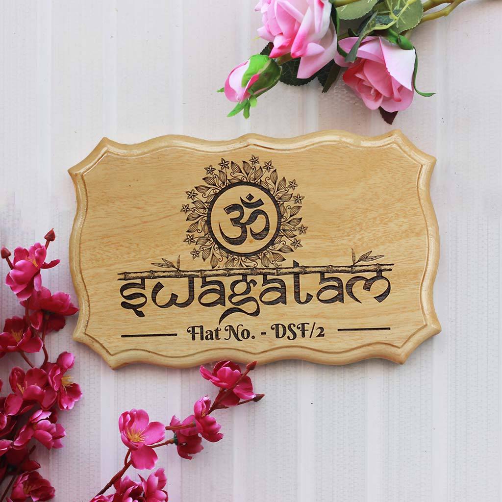 Swagatam Auspicious House Entrance Sign - Wooden Welcome Signs ...