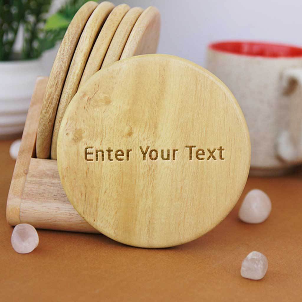 Round Wooden Coaster Set With Holder| Custom Coasters| Coasters Online ...