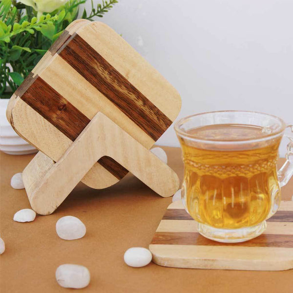 Stripe Wooden Coaster Set With Holder| Custom Coasters| Table Coasters ...
