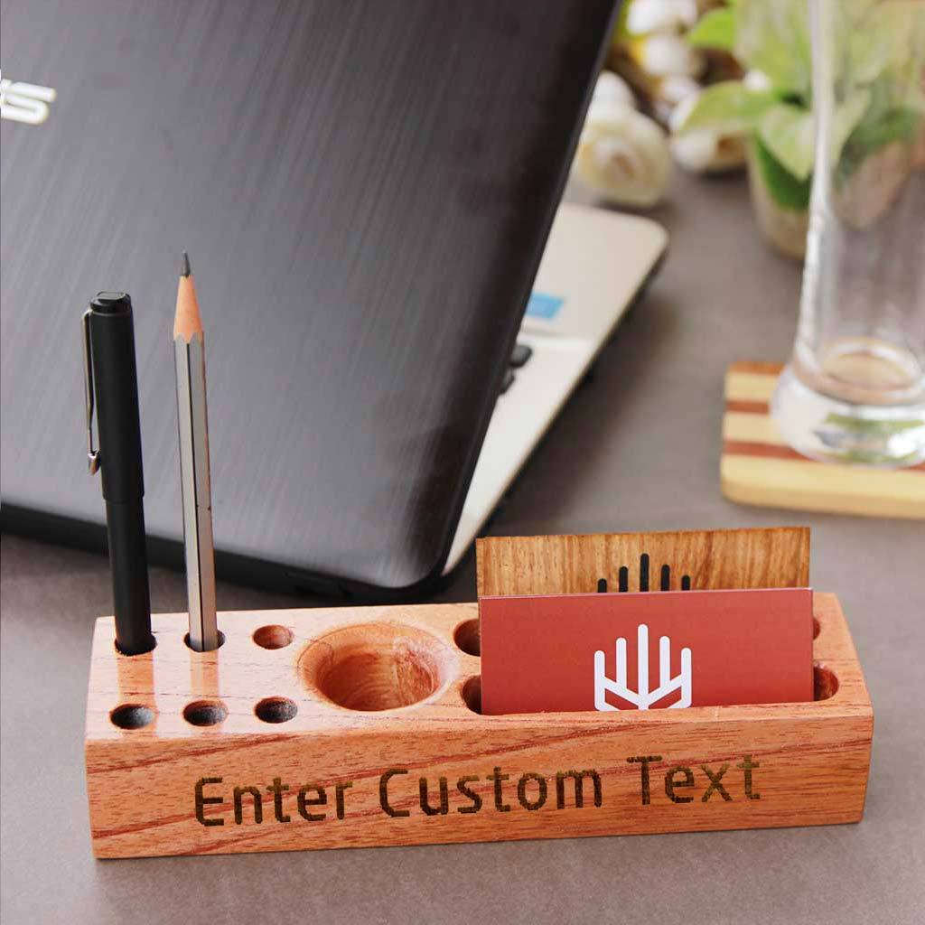 Wooden Table Organizer| Pen Stand & Visiting Card Holder| Office Gifts ...
