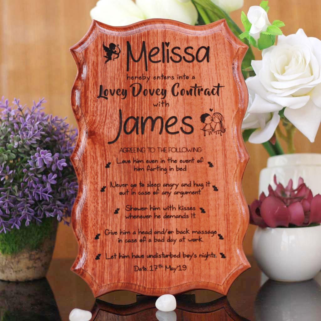Personalized Wooden Love Contract For Couples | Custom Romantic Gifts ...