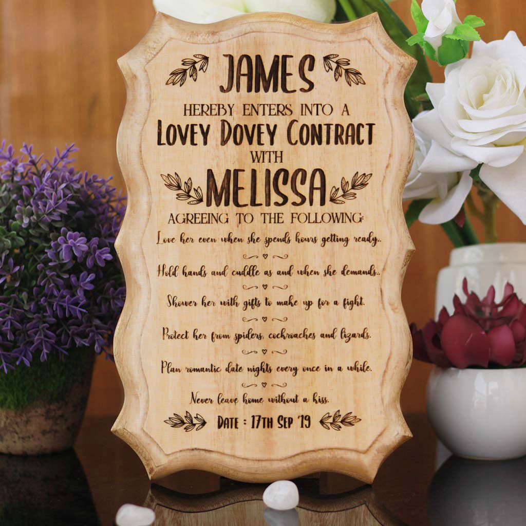 Personalized Wooden Love Contract For Couples | Custom Romantic Gifts ...