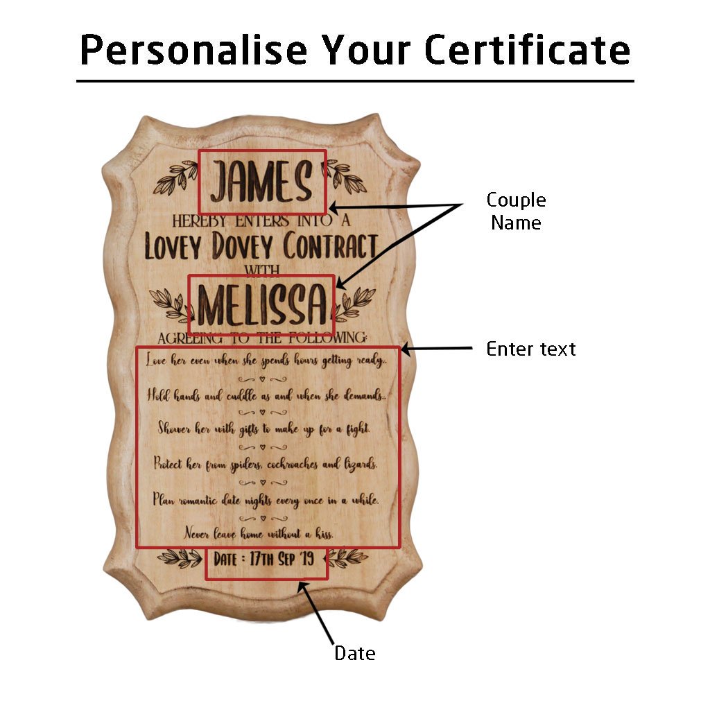 Personalized Wooden Love Contract For Couples | Custom Romantic Gifts ...