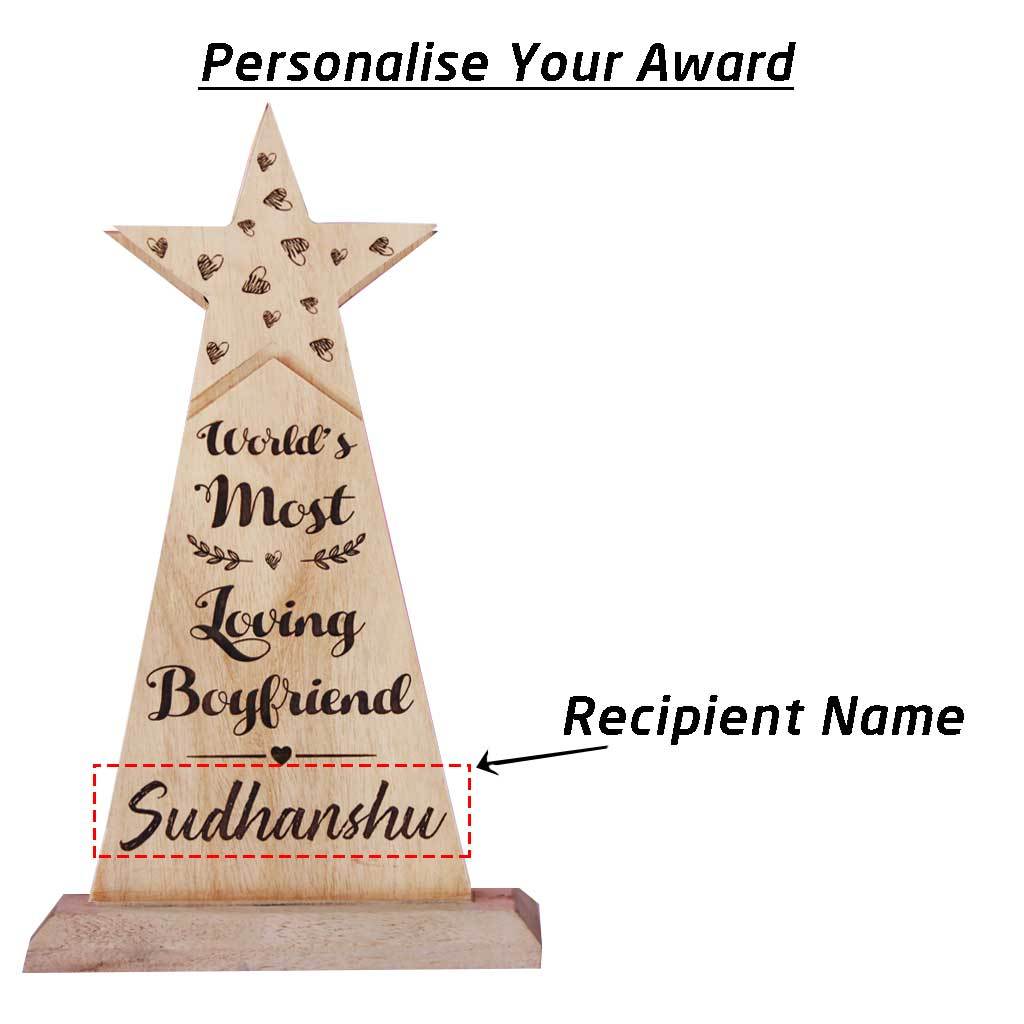 World's Most Loving Boyfriend Star Trophy- Wooden Award- Gifts for Him ...