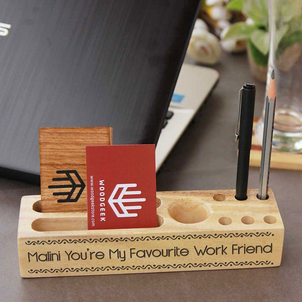 Wooden Office Table Organizer & Visiting Card Holder| Office Gifts ...